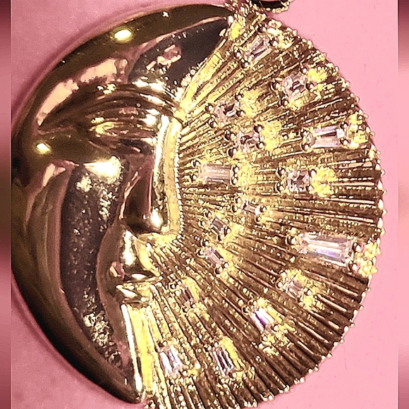 Man in the Moon | Jewelry | Gold Crescent Moon Pendant With Crystal ...